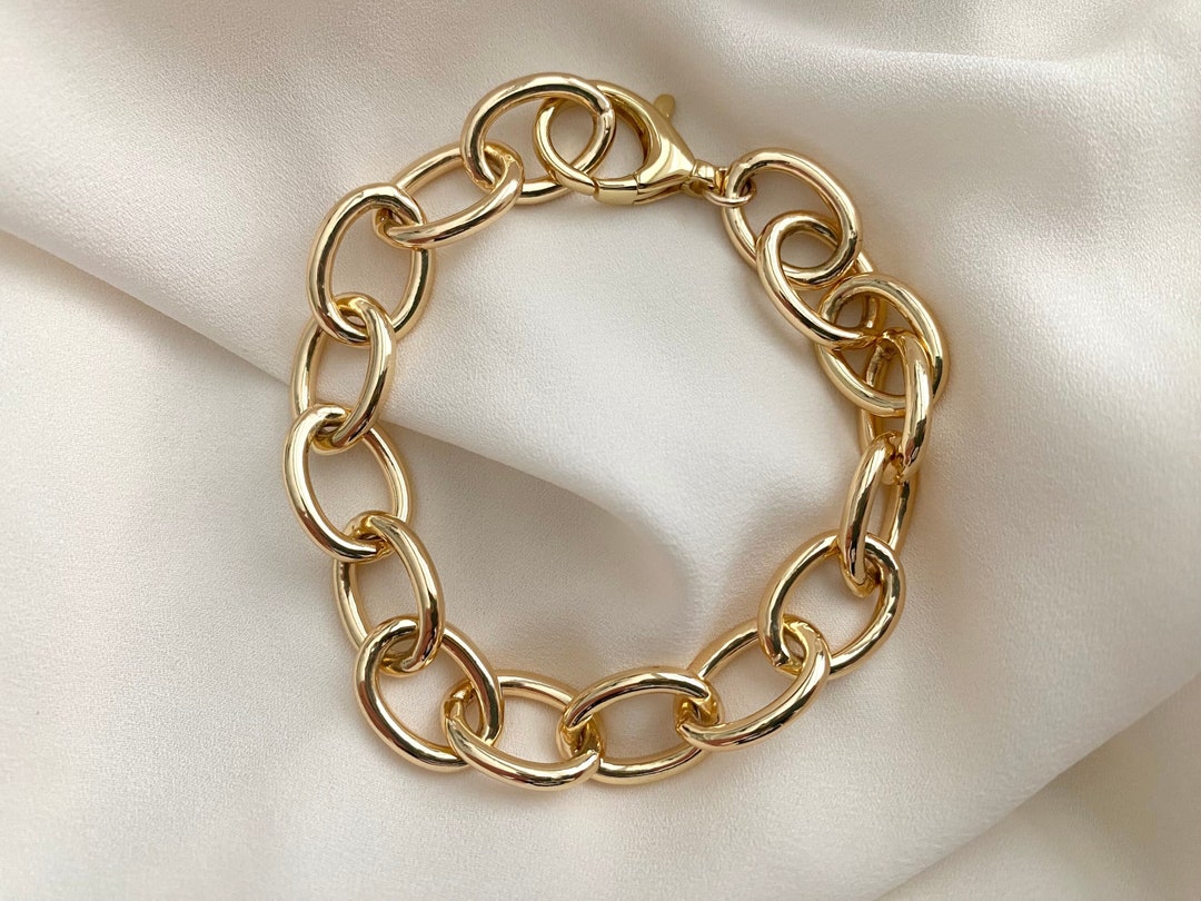 Thick Chunky Link Bracelet Gold Filled Charm Bracelet Minimalist ...