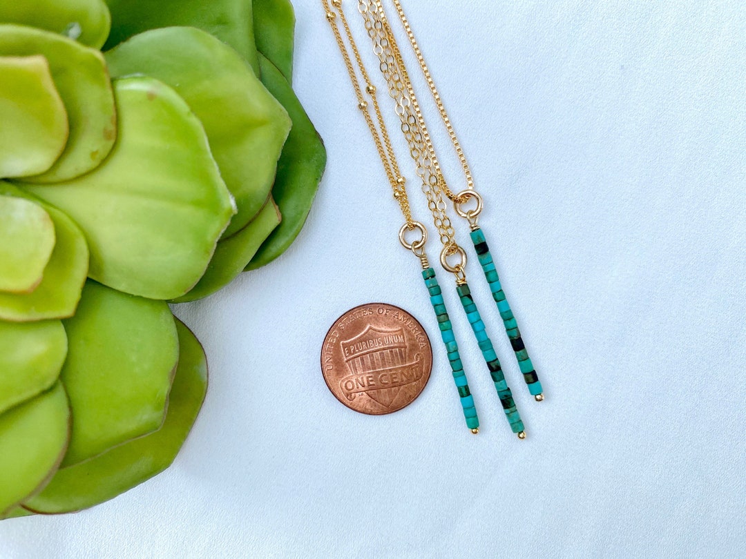 Dainty Turquoise Necklace Raw Turquoise Bar Pendant Necklace Gemstone ...