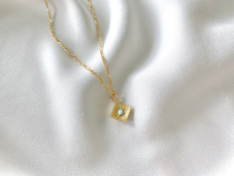 Dainty Opal Necklace Square Shaped Opal Pendant October Birthstone ...