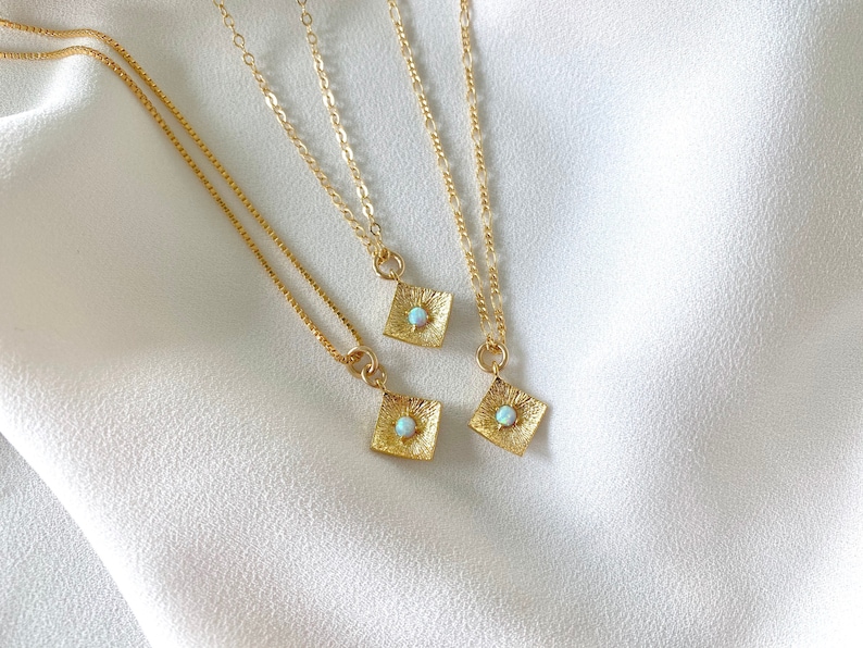 Dainty Opal Necklace Square Shaped Opal Pendant October Birthstone ...