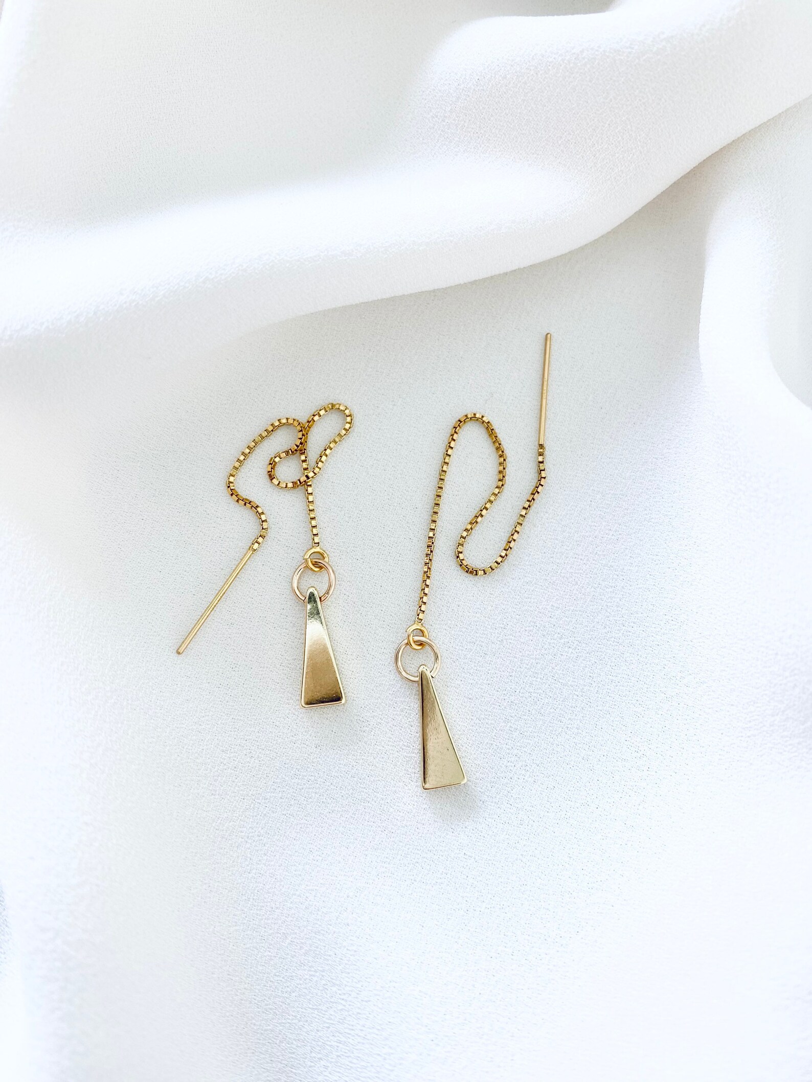Gold Threader Earrings Gold Filled Ear Threaders Gold Triangle Dangle ...