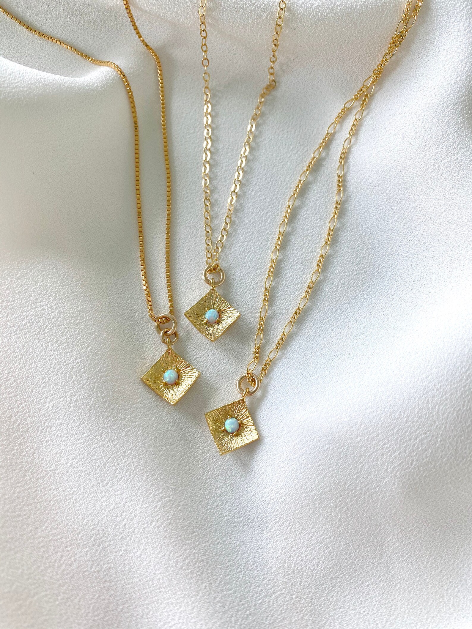Dainty Opal Necklace Square Shaped Opal Pendant October Birthstone ...