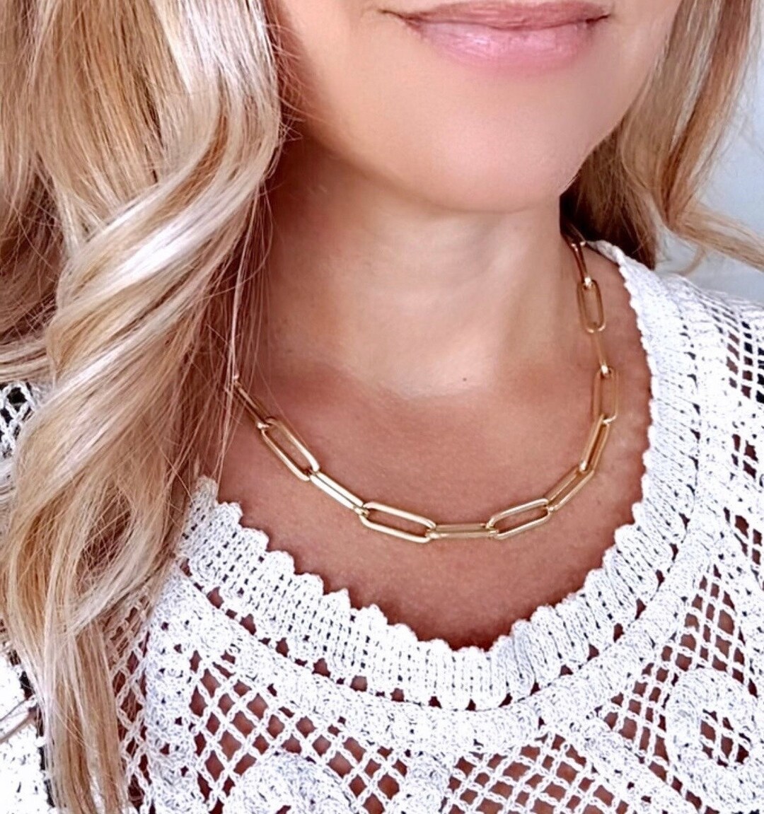 22k Gold Filled BIG Link Chain Necklace Long Links Paperclip Necklace ...