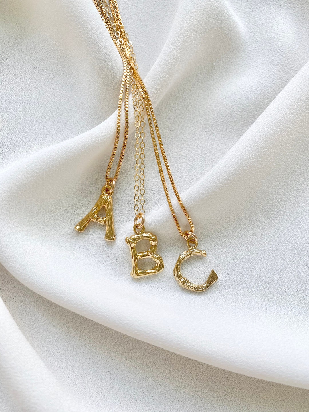 Mini Gold Bamboo Initial Necklace Small Bamboo Letter Pendant Tiny ...