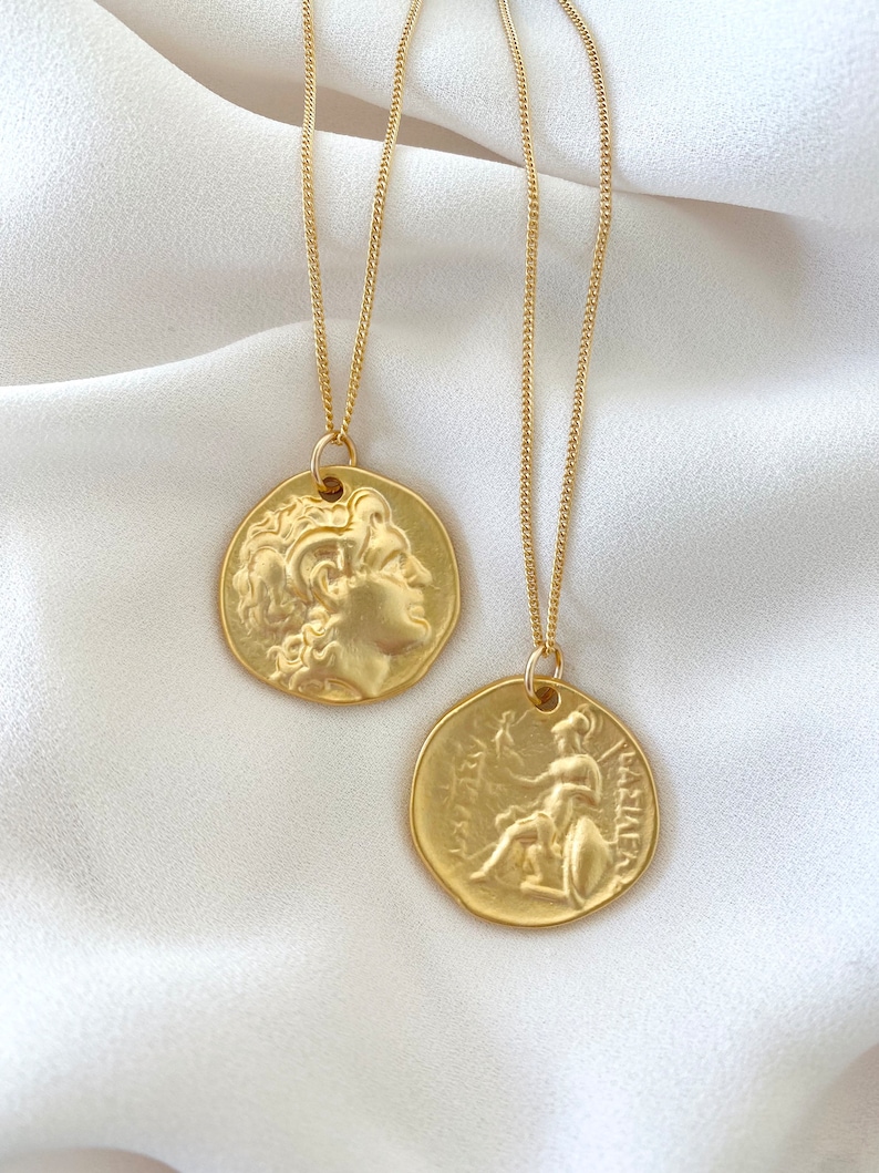 Gold Roman Coin Necklace Ancient Style Coin Necklace Matte Gold Greek ...