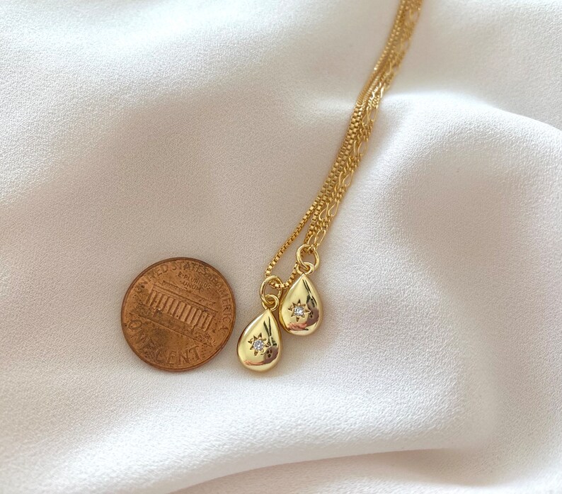 Dainty Gold Filled Teardrop Pendant Necklace Raindrop Charm With CZ ...
