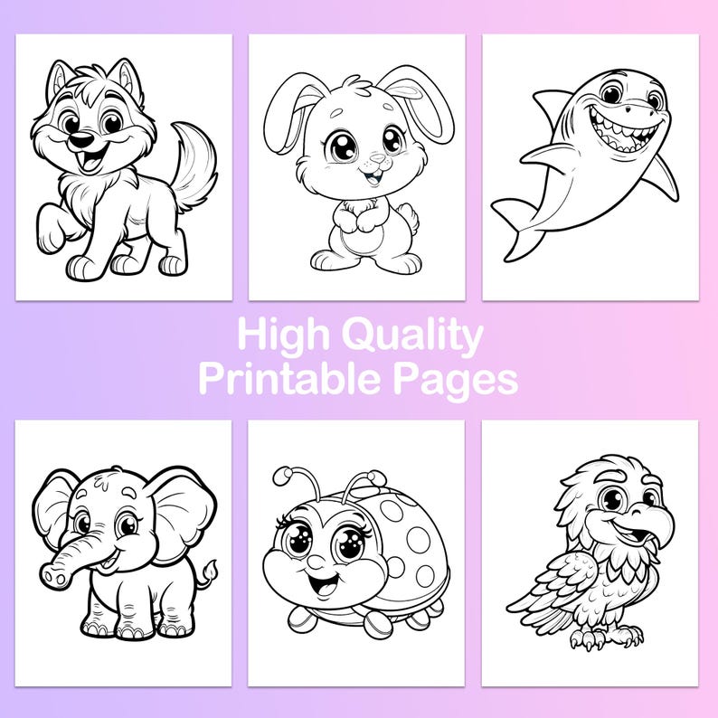 Animal Coloring Pages for Kids: 50 Cute Animals Coloring Book, Easy ...