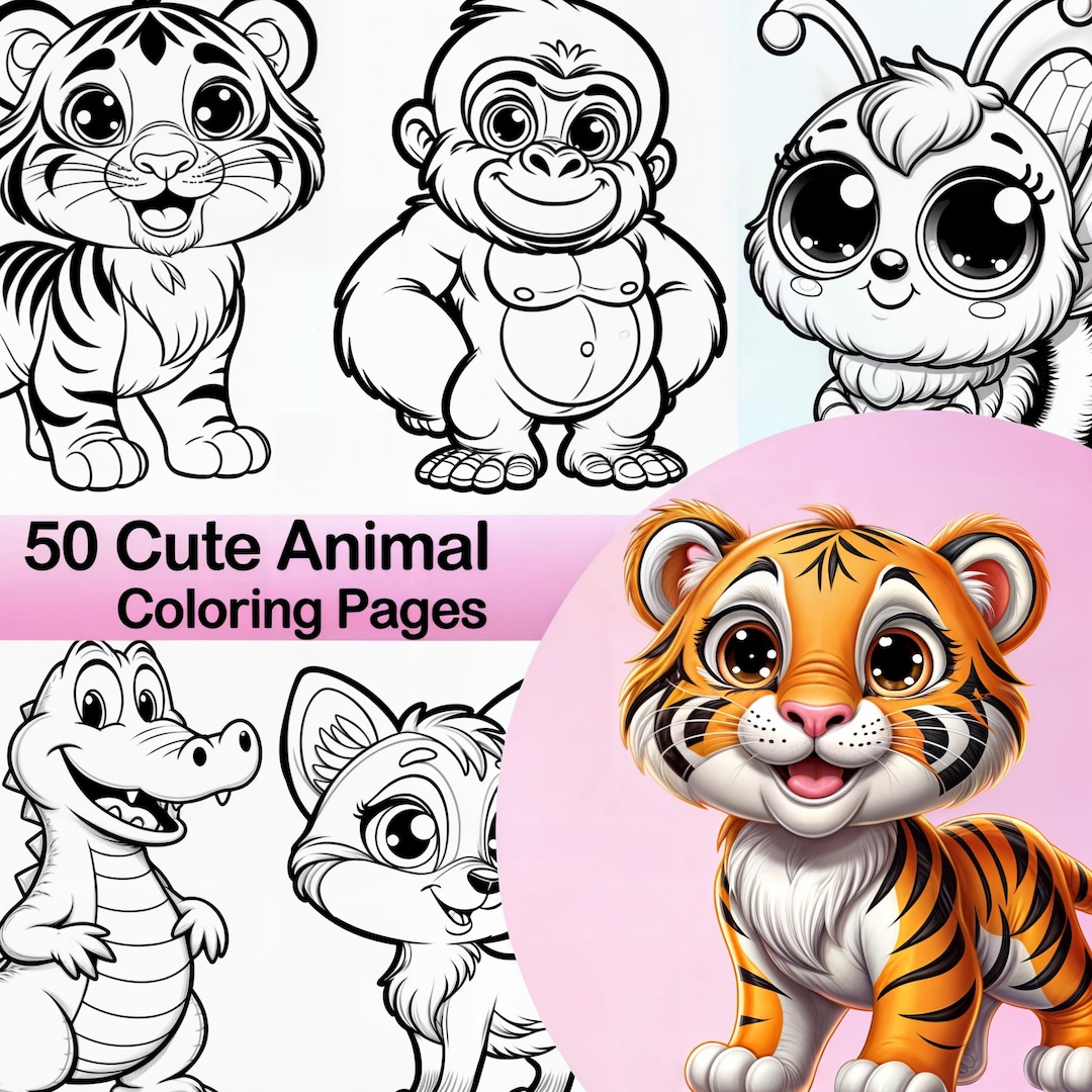 50 Animal Coloring Pages for Kids (digital Download) - Etsy