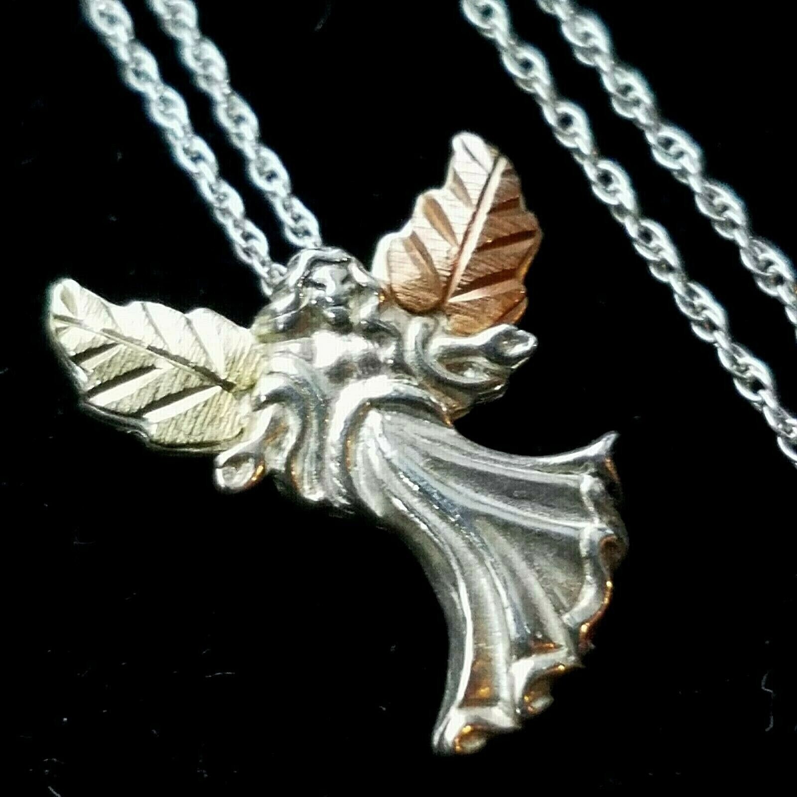 Coleman Co 12K Black Hills Gold Sterling Angel Pendant Necklace CCO ...