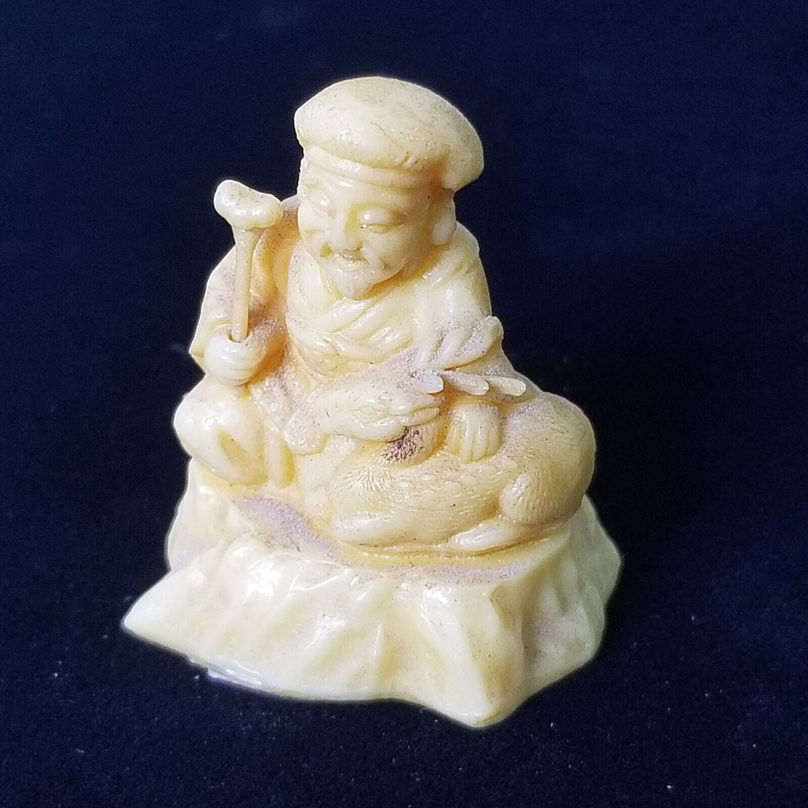 Vintage Japanese Netsuke Figure Carved Resin Old Man W Deer Sitting on ...