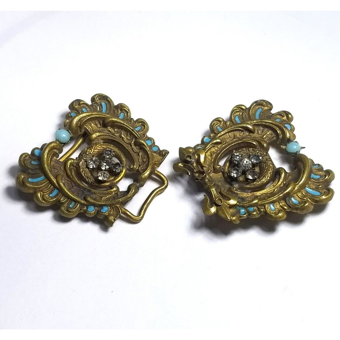 Antique Edwardian Victorian Art Nouveau Cloak Clasp Buckle Ornate Brass ...