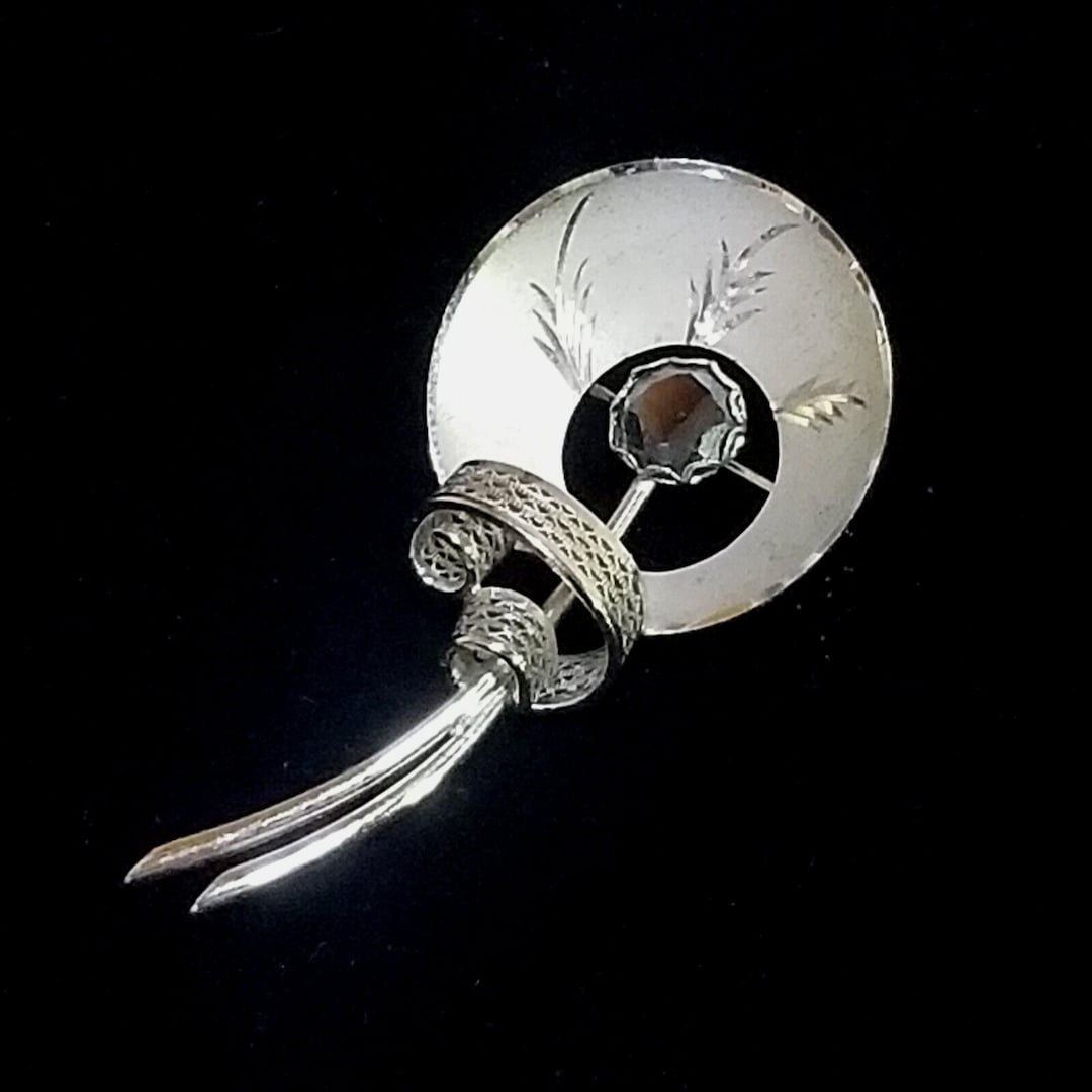Vintage CC Sterling Silver Hematite Ribbon Brooch Curtis Creations Mid ...