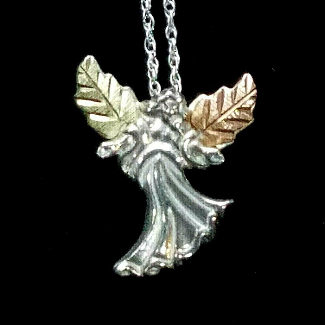 Coleman Co 12K Black Hills Gold Sterling Angel Pendant Necklace CCO ...