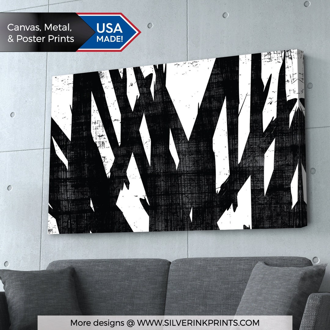 Black & White Abstract Art Print: Modern Canvas, Metal, or Poster - Etsy