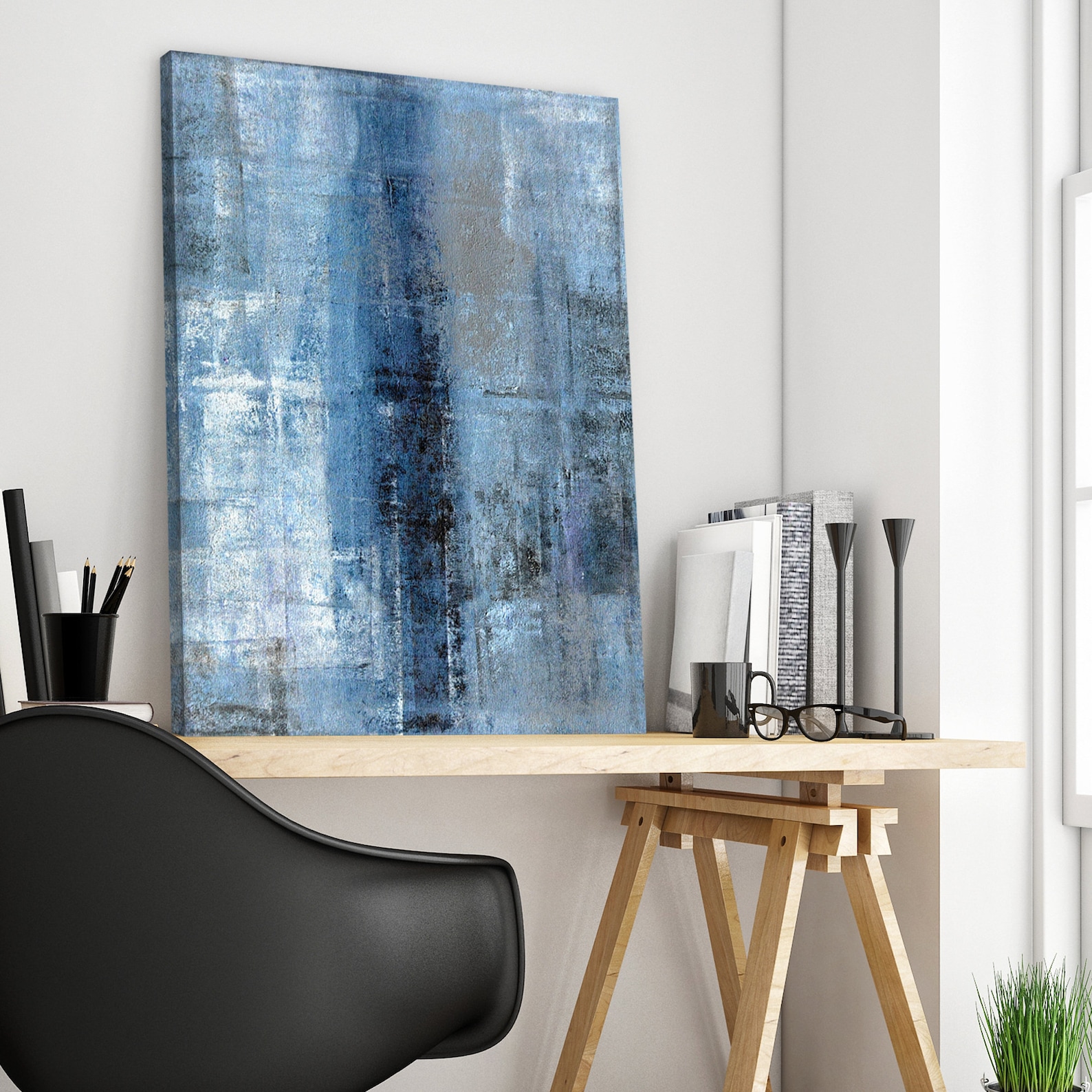 Blue & Gray Abstract Art Print: Modern Living Room Wall Decor - Etsy