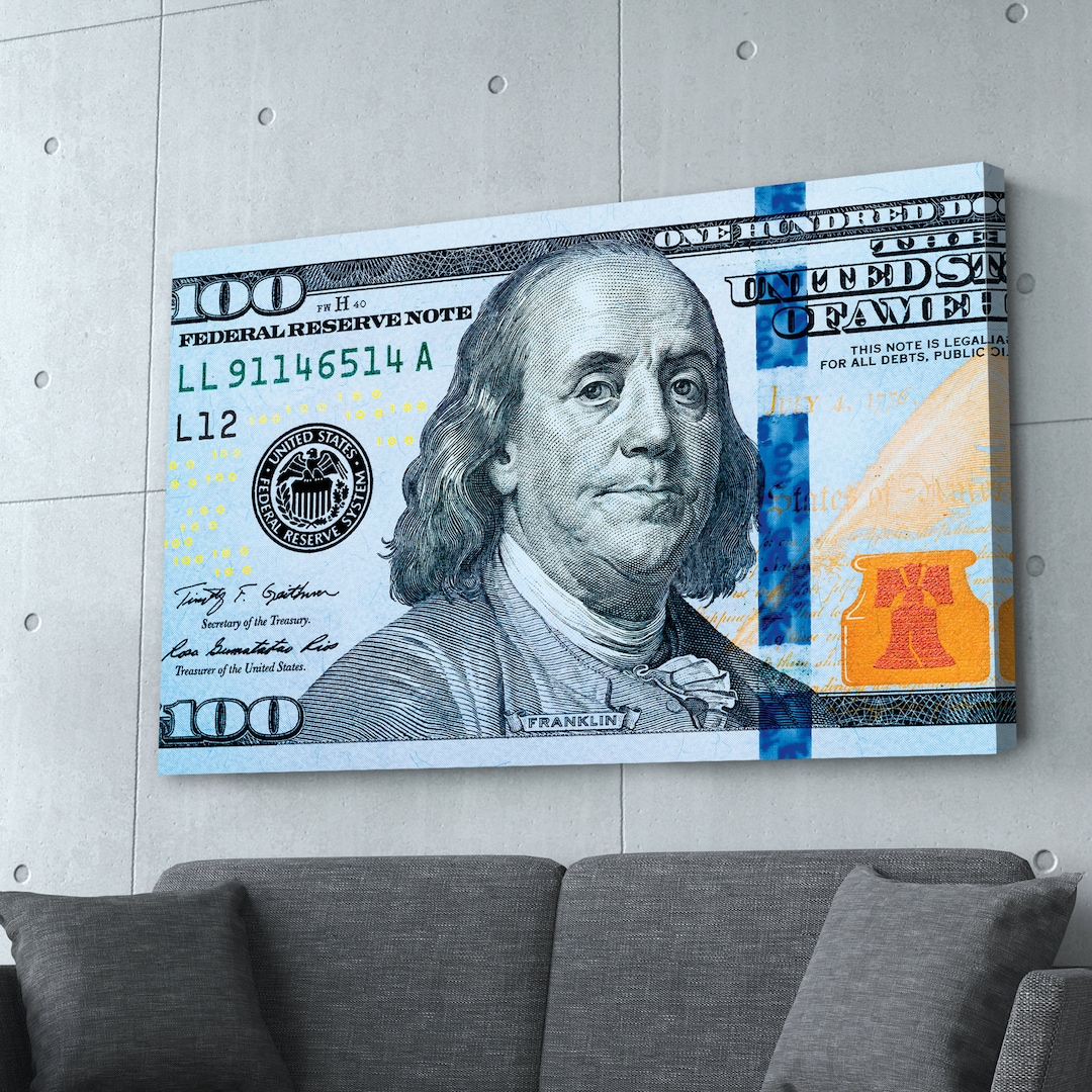 100 Dollar Bill Canvas Art Print: Motivational Office Decor - Etsy