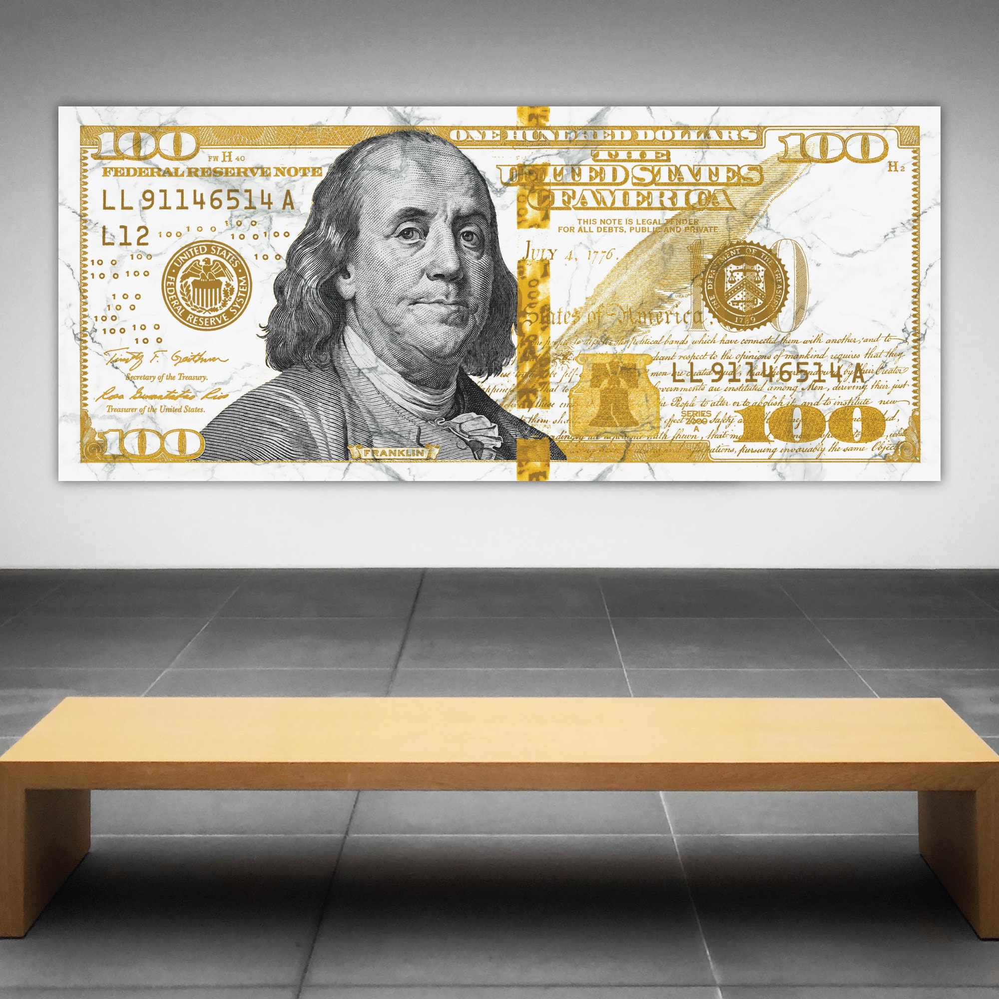 100 Dollar Bill Money Art Gold Marble Entrepreneur | Etsy