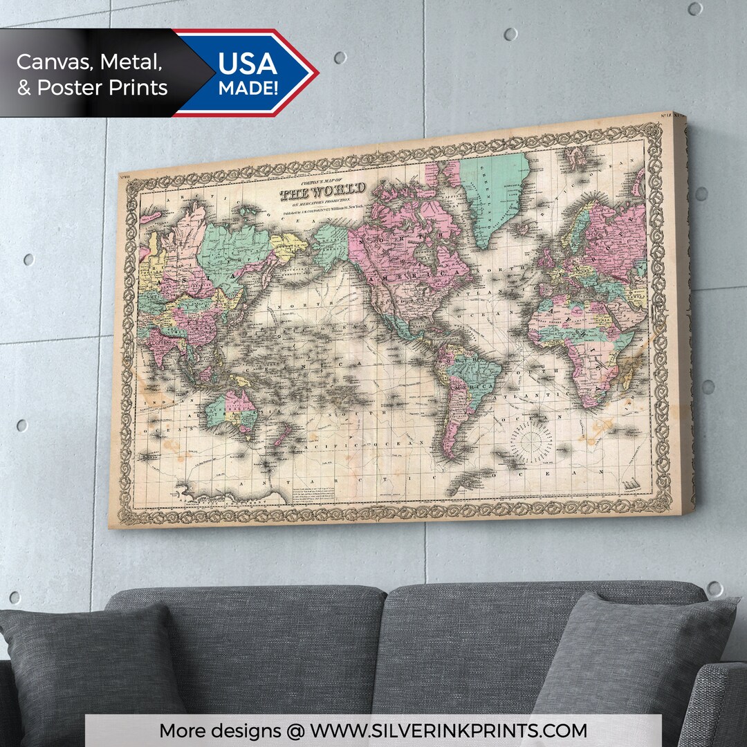 Vintage World Map Print | Abstract Art | Nature Art | Large Wall Art ...