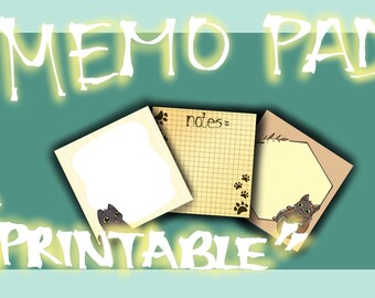 4 Designs Cat Theme Printable Notepad 3x3 Inch Digital Download Memo ...