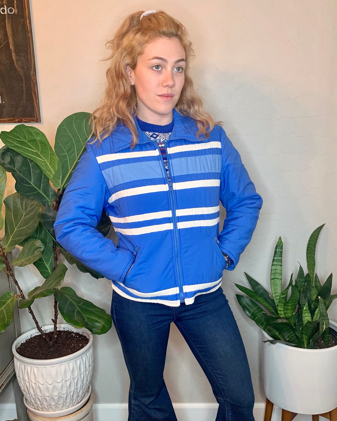 Vintage Jean Claude Killy Triplegold Blue & White Striped Winter Jacket ...
