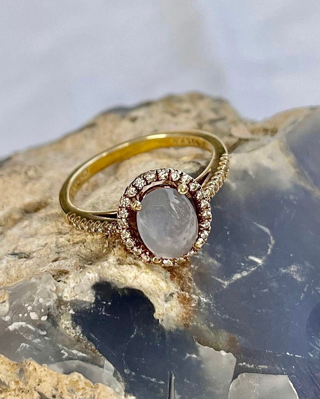 Natural Ellensburg Blue Agate Gold Vermeil 925 Ring With CZ Details ...