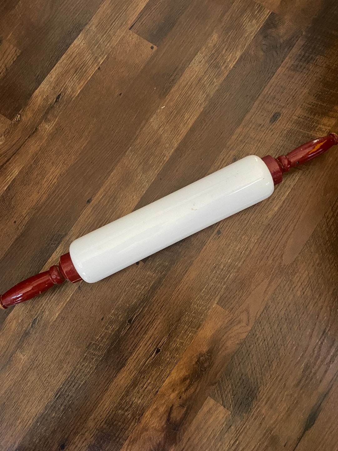 Vintage Imperial Milk Glass Rolling Pin With Red Wood Handles, Vintage ...