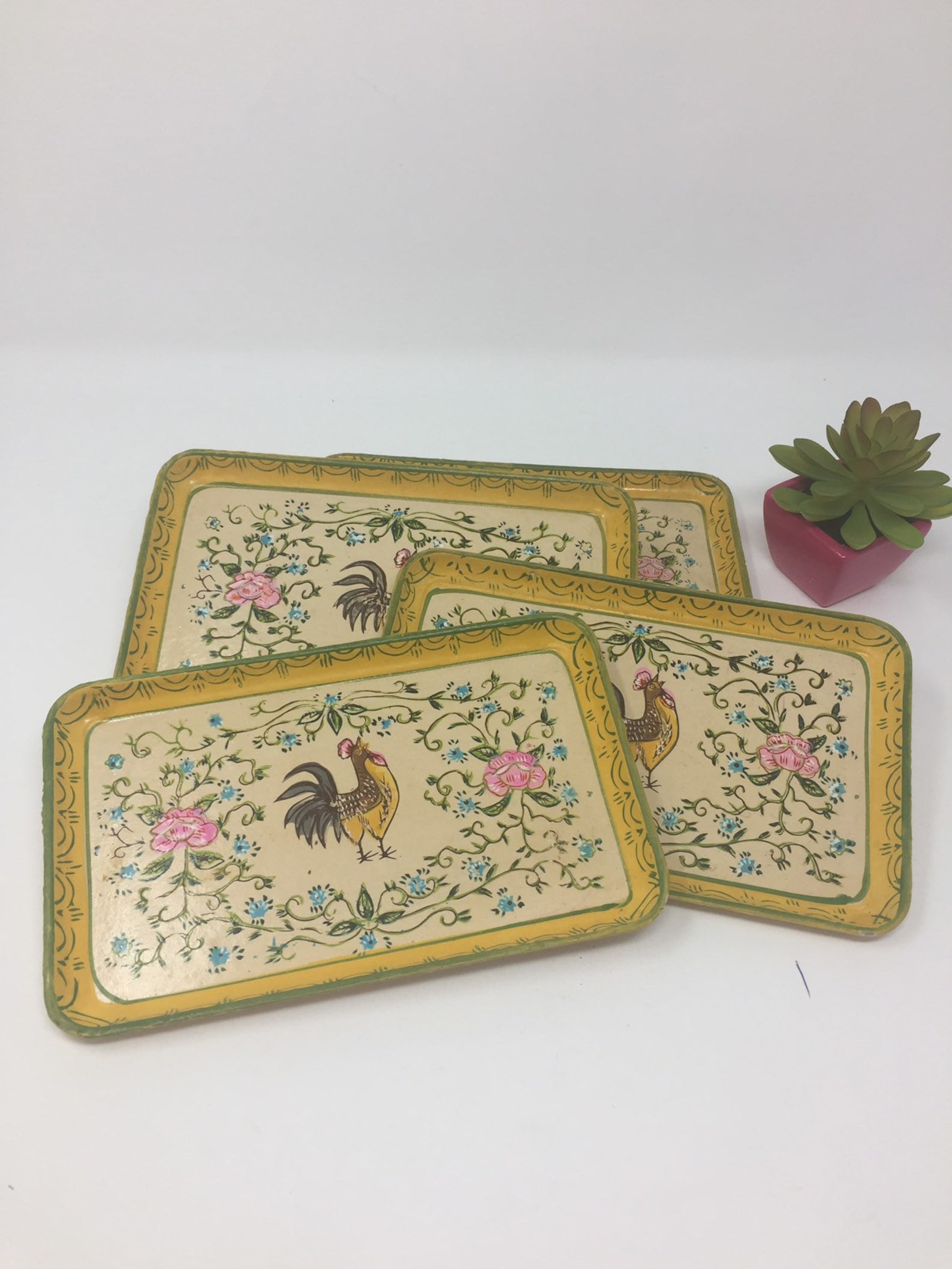 Vintage Wood Rooster Trays Japan - Etsy