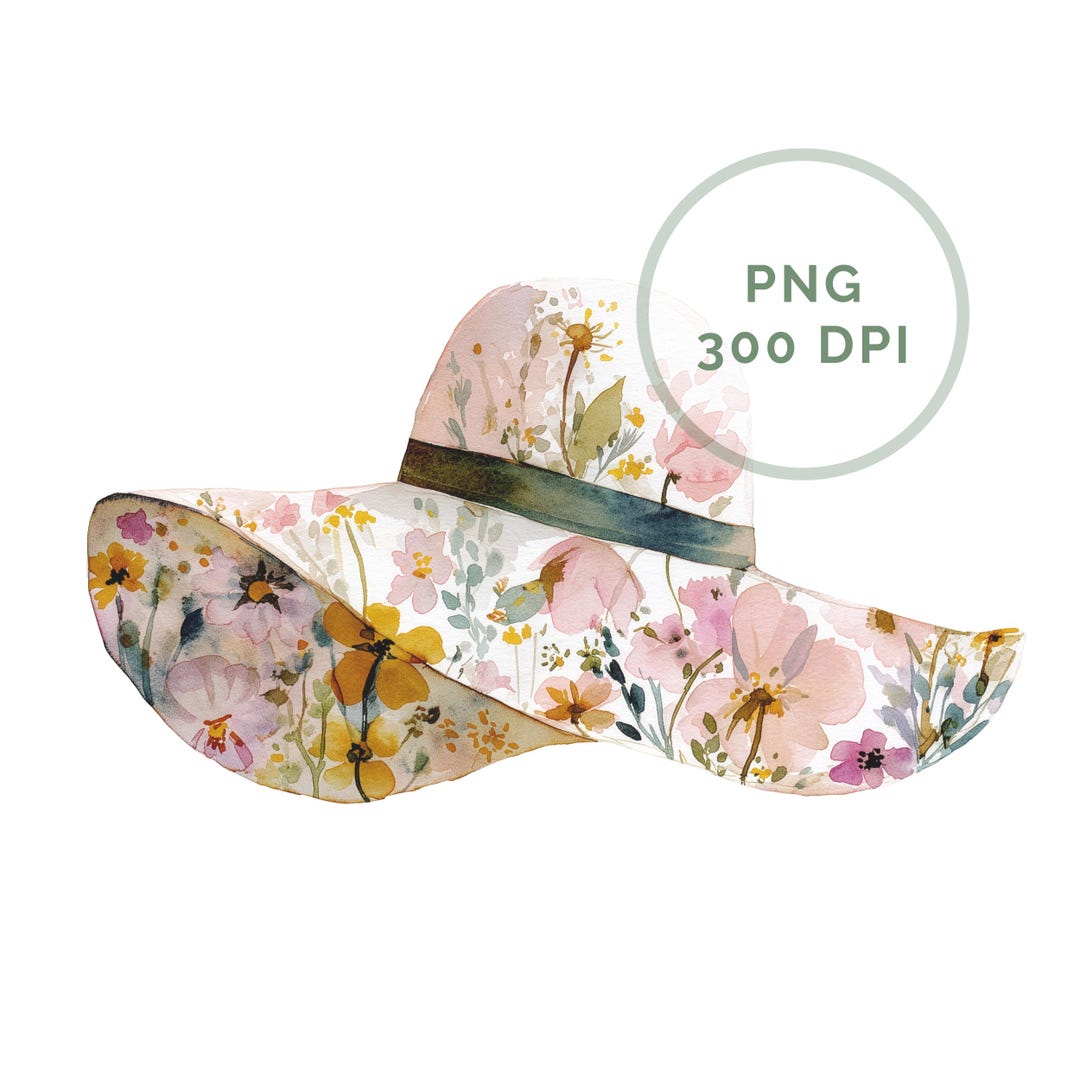 Floral Sun Hat Clipart Watercolor Spring Flowers Boho Garden Party PNG ...