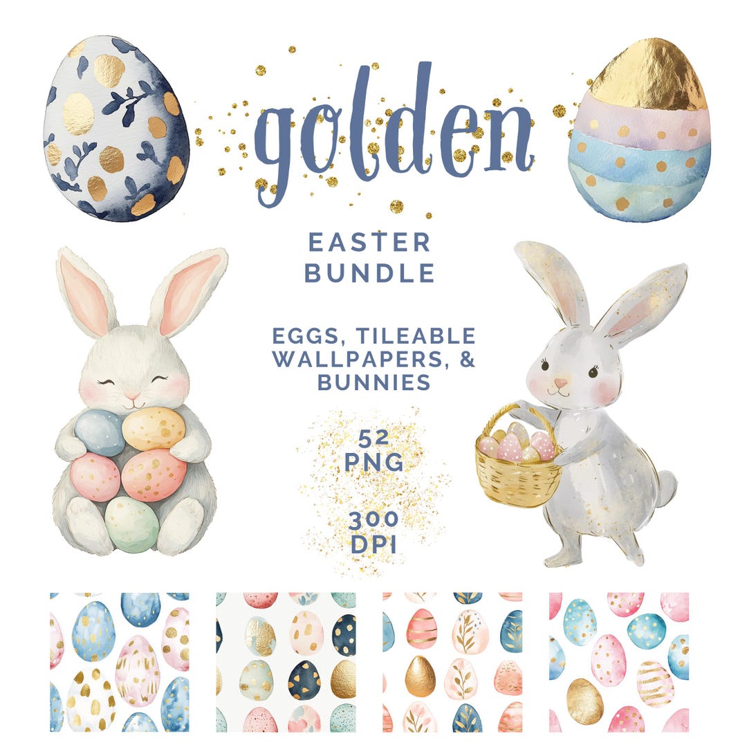 Golden Easter Clipart Bundle | Digital Downloads for DIY | Bunnies ...
