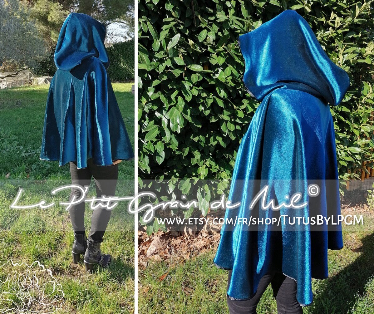READY TO SHIP Peacock Teal Green Velvet Hooded Cape for Adult, Mid ...
