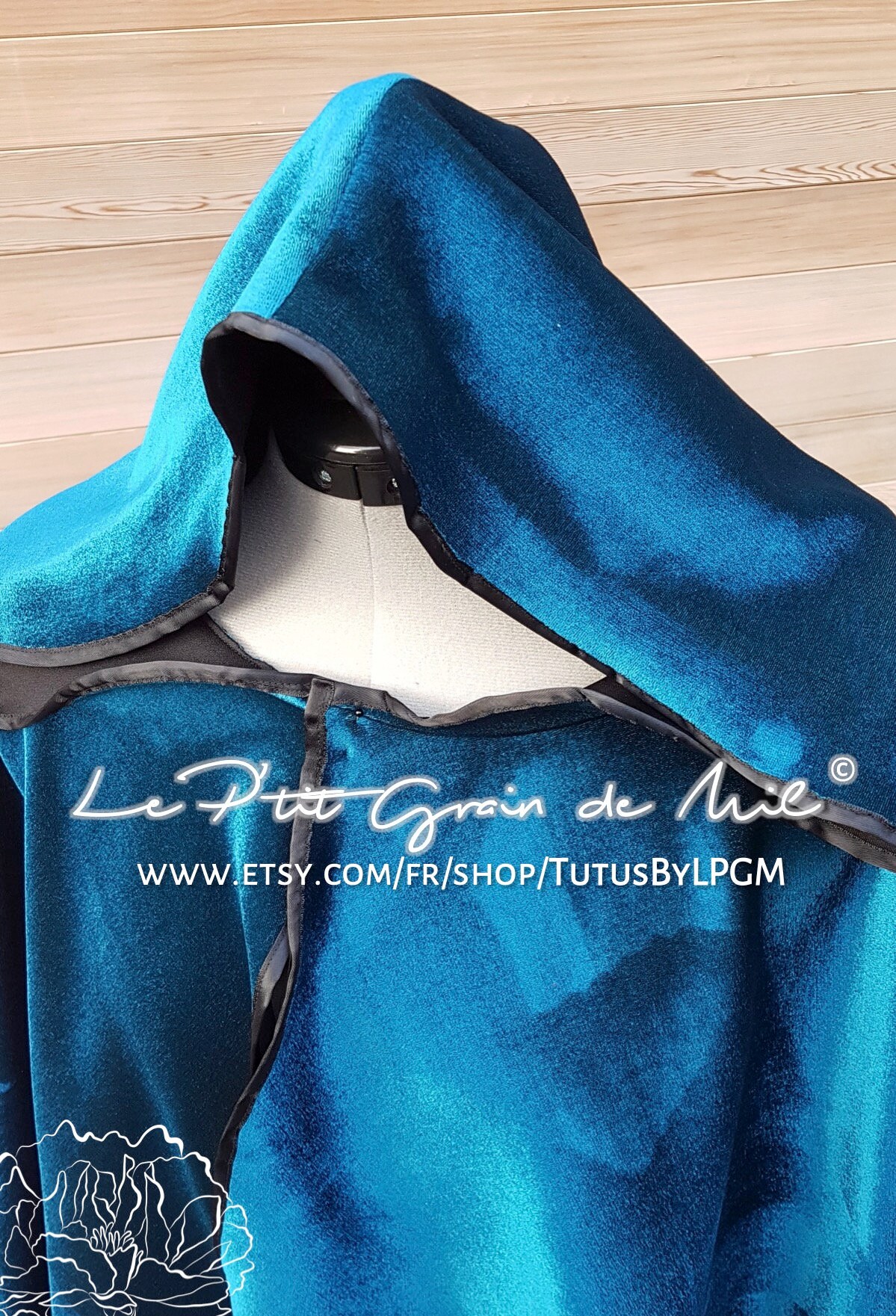 READY TO SHIP Peacock Teal Green Velvet Hooded Cape for Adult, Mid ...