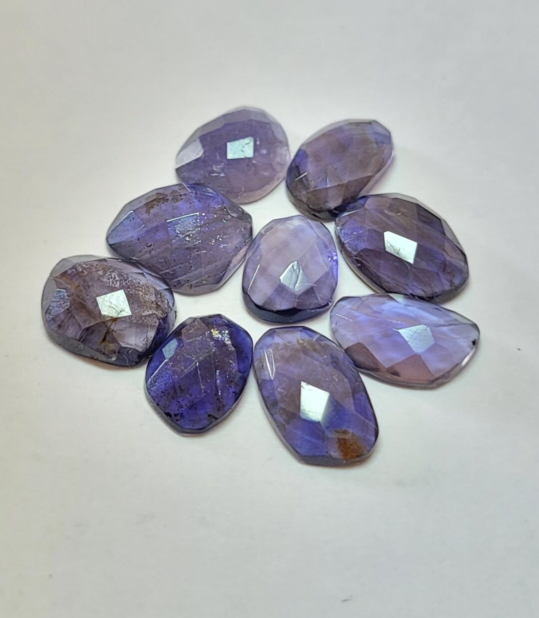 9, Pecs Lot, Iolite Gemstone, Faceted Checker Cut Slice, Back Flat ...