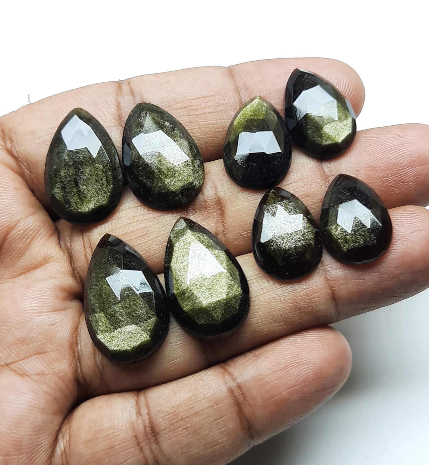 1 pair Golden sheen obsidian gemstone obsidian rose cut | Etsy