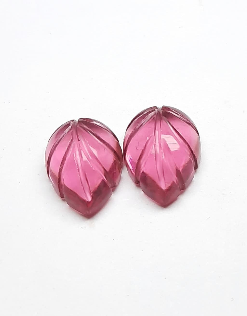 1 pair pink quartz gemstone carved cabochon pear shape | Etsy