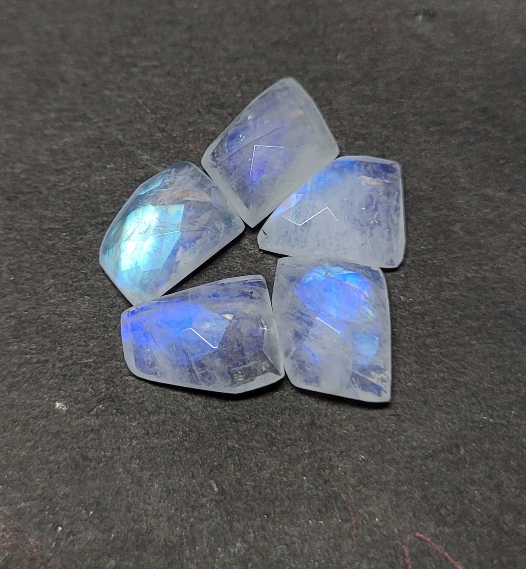 5 Pecs Lot Natural Rainbow Moonstone Blue Flashy, Rose Cut Slipe Size ...