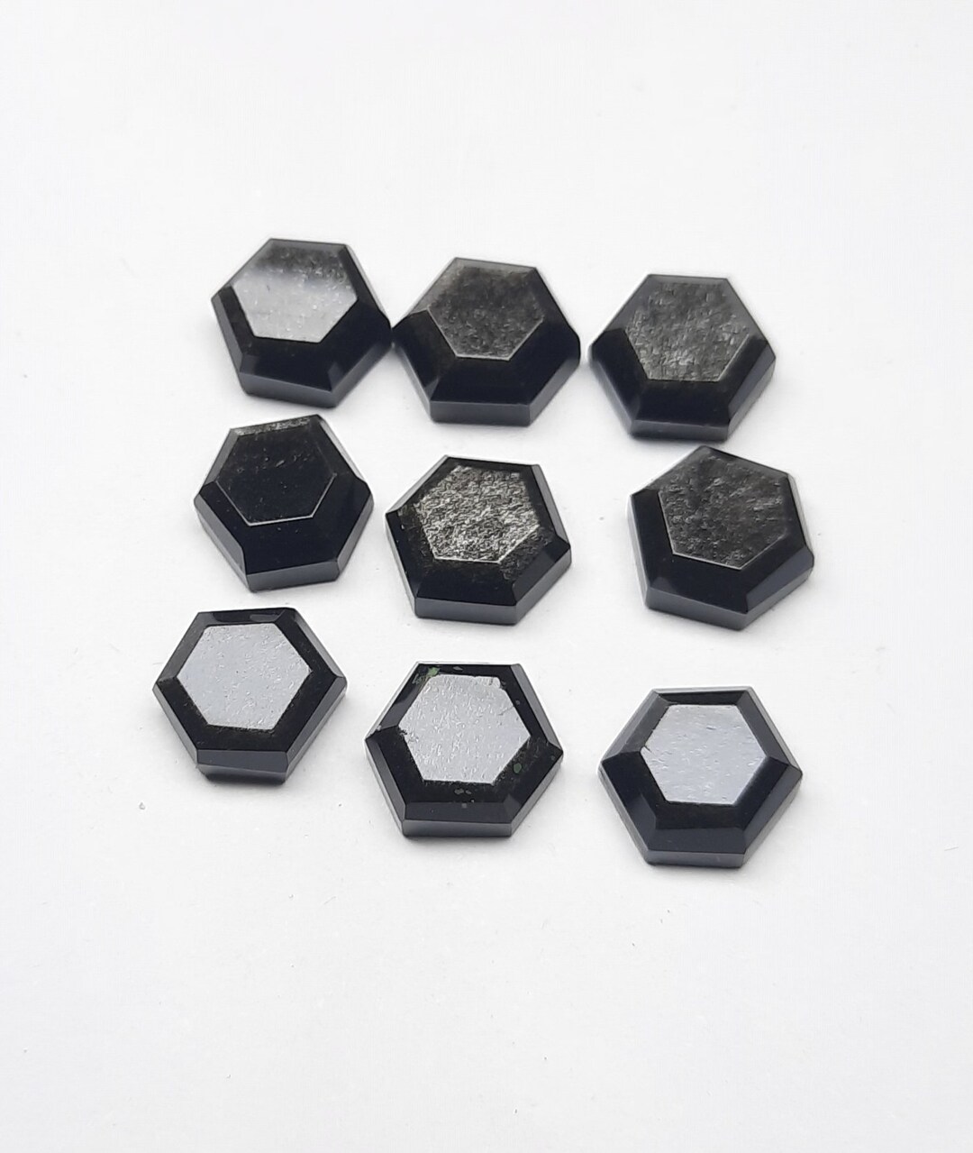 5 Pies, Silver Sheen Obsidian Gemstone, Obsidian Rose Cut Cabochon ...