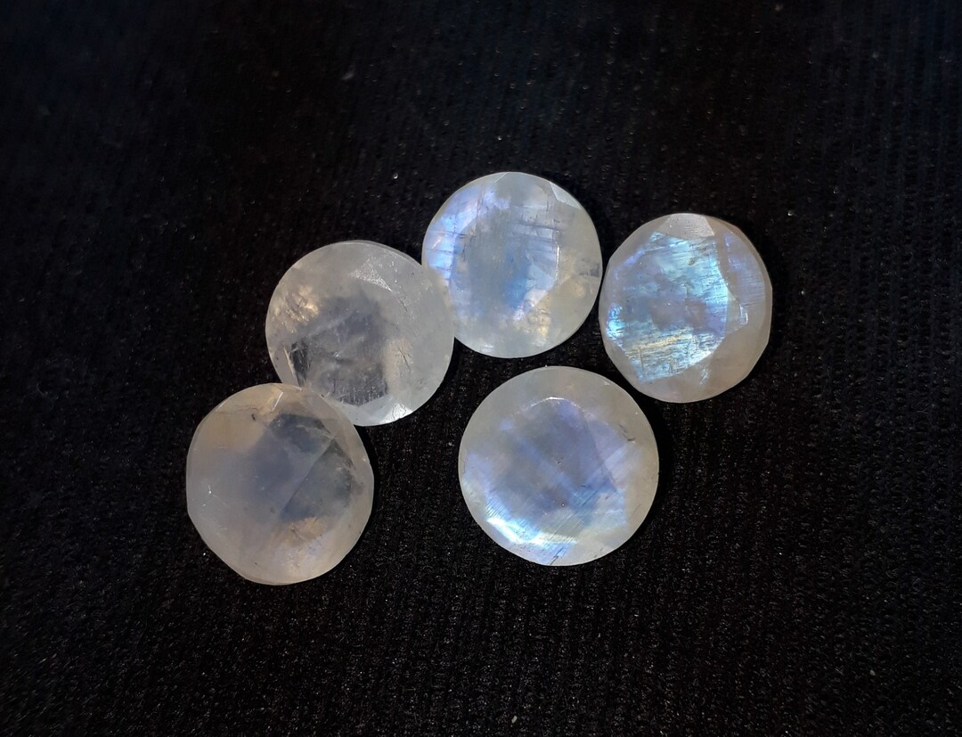 5. Pecs Lot, Natural Faceted Rainbow Moonstone, Blue Flashy, Smooth Cut ...