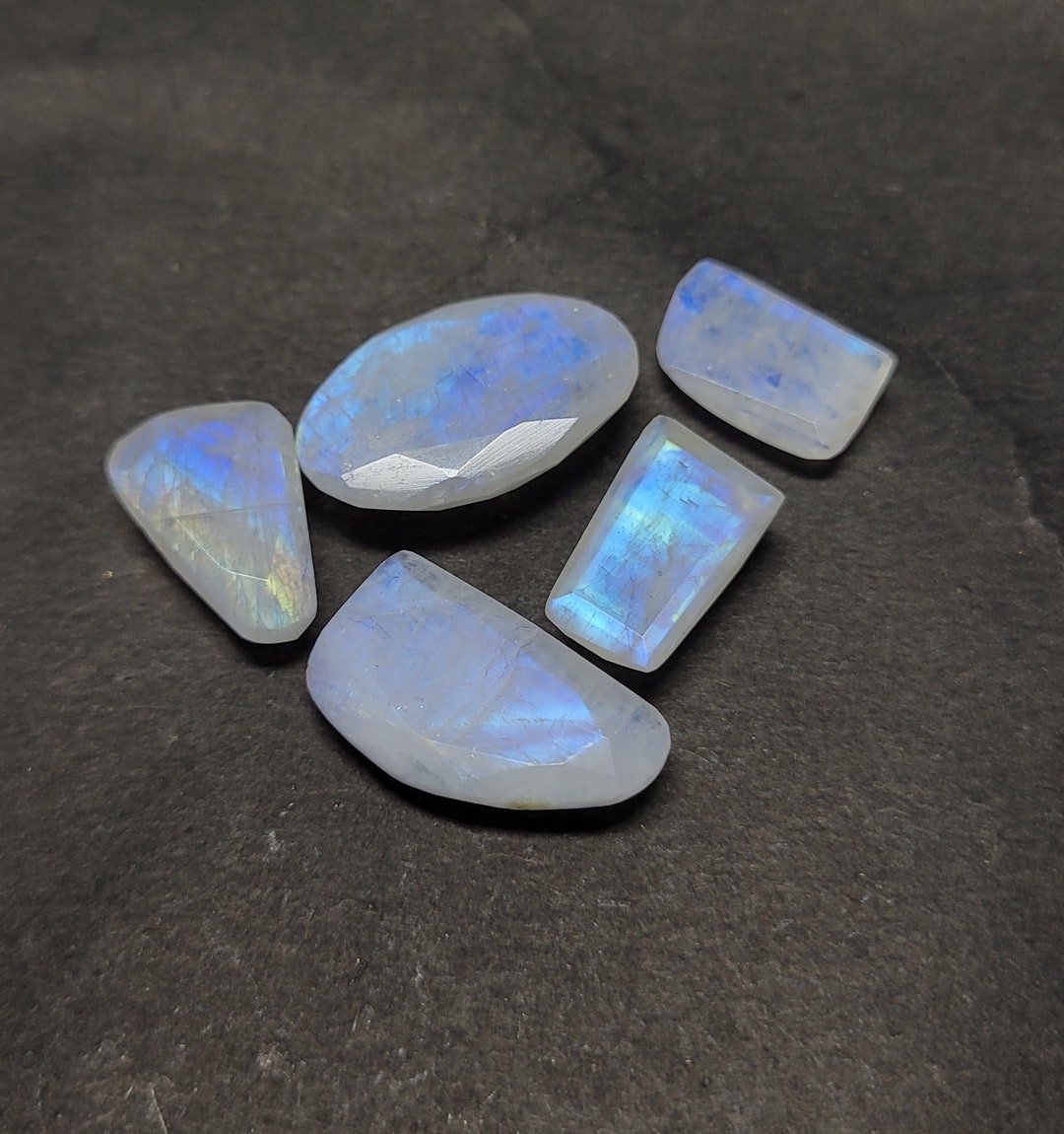 5 Pecs Lot Natural Rainbow Moonstone Blue Flashy, Rose Cut Slipe Size ...