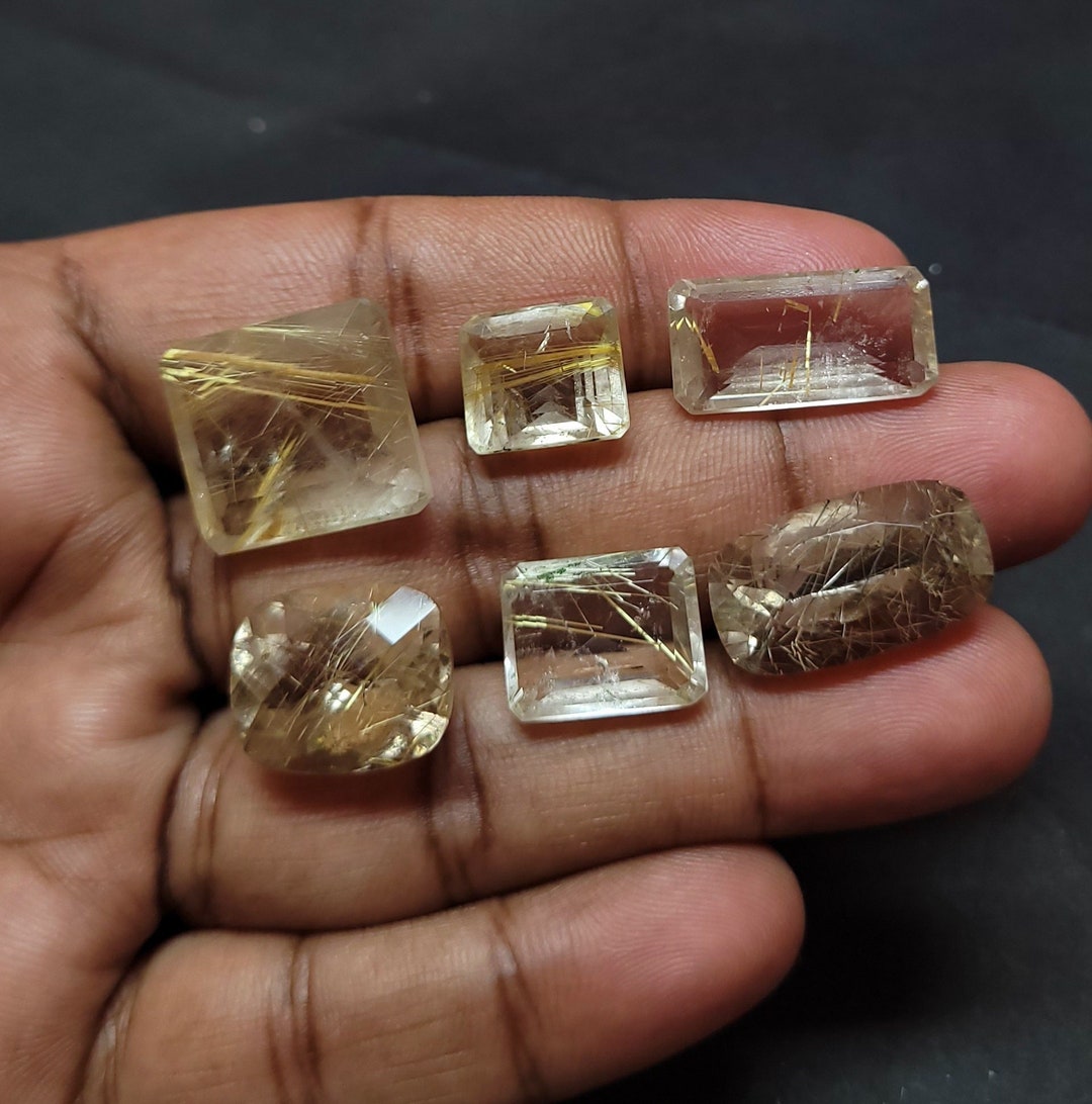 1 Pecs,faceted Natural Rare Golden Rutile Quartz Gemstone, Rectangle ...