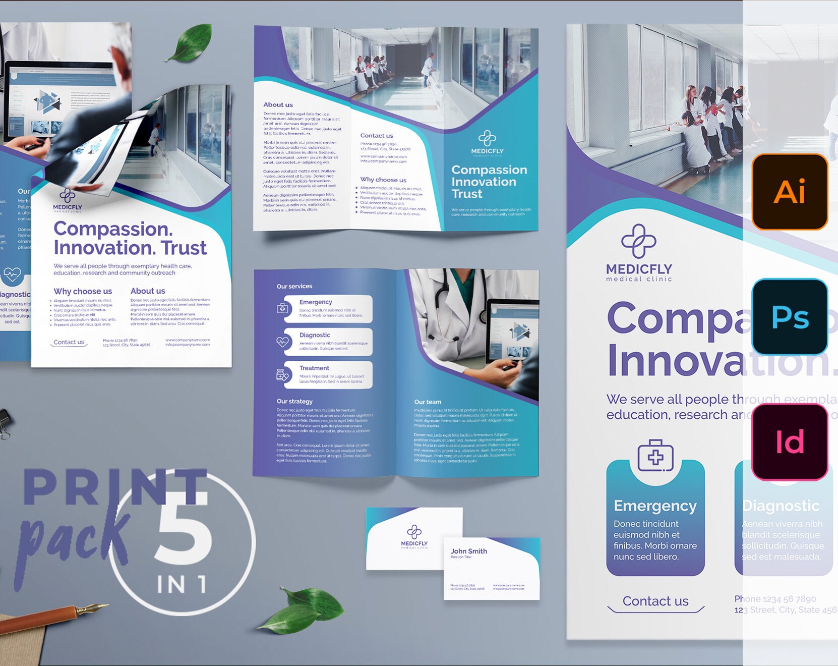 Medical Clinic Print Pack Templates Instant Download, Editable Design ...