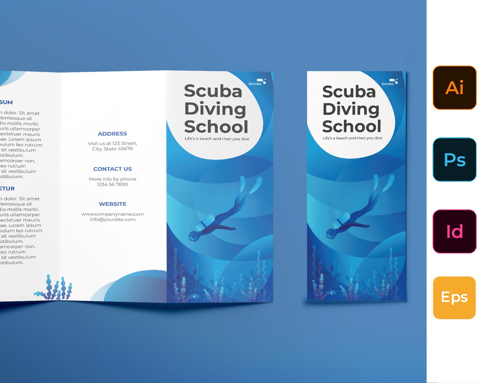 Scuba Diving DIY Editable Trifold Brochure Digital Download, Editable ...