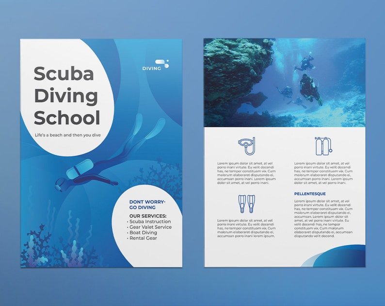 Scuba Diving School Print Pack Templates Instant Download | Etsy