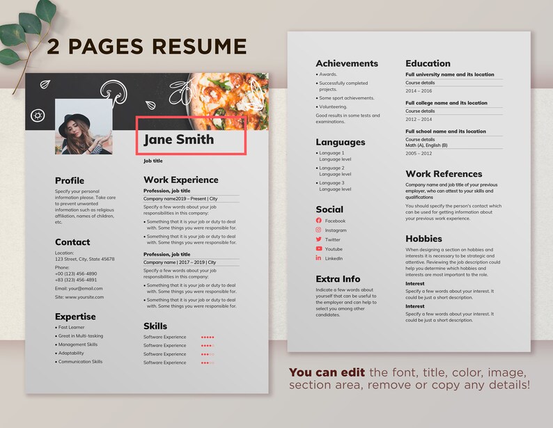 Pizza Maker Resume Template CV Template Professional Resume Template ...