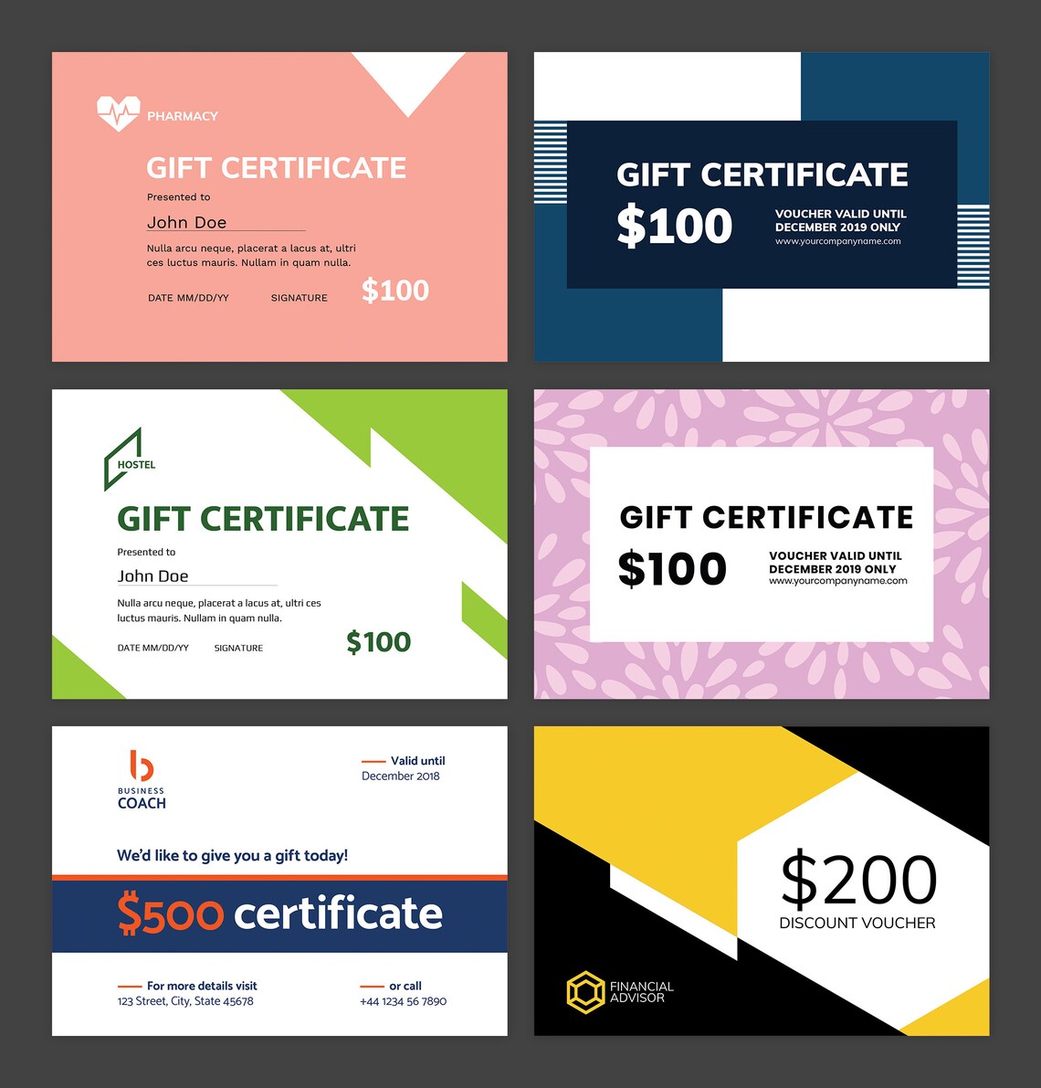 Gift Certificate Template Bundle Printable Gift Card - Etsy