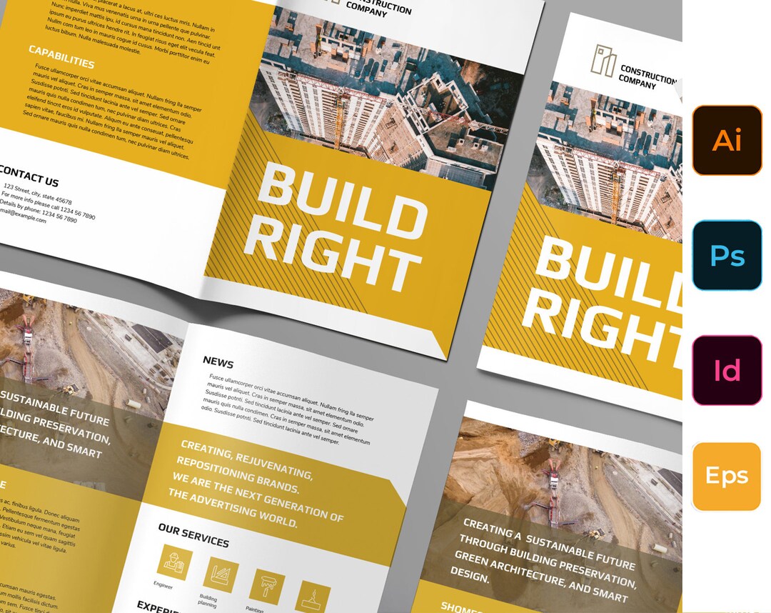 Construction DIY Editable Bi-fold Brochure Digital Download, Editable ...