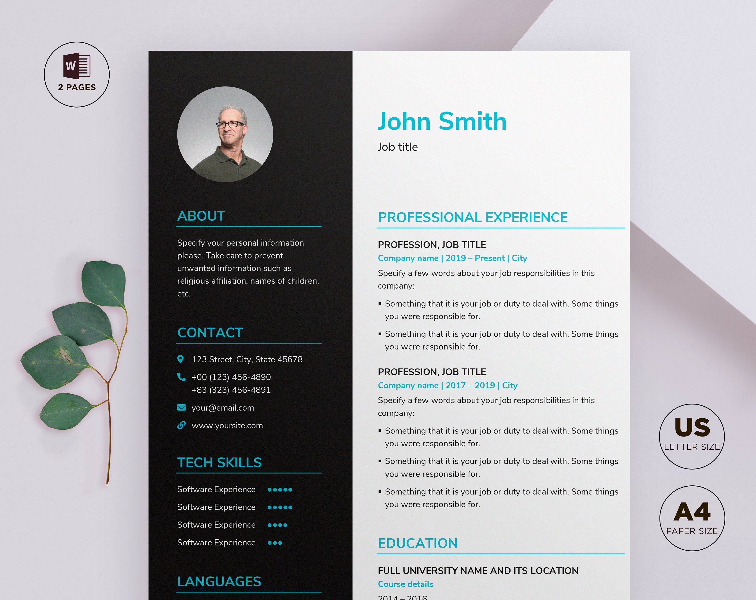 Startup Resume Template Word CV Template Simple, Resume Template ...