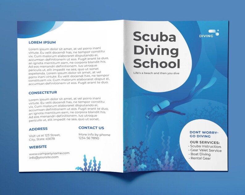 Scuba Diving School Print Pack Templates Instant Download | Etsy