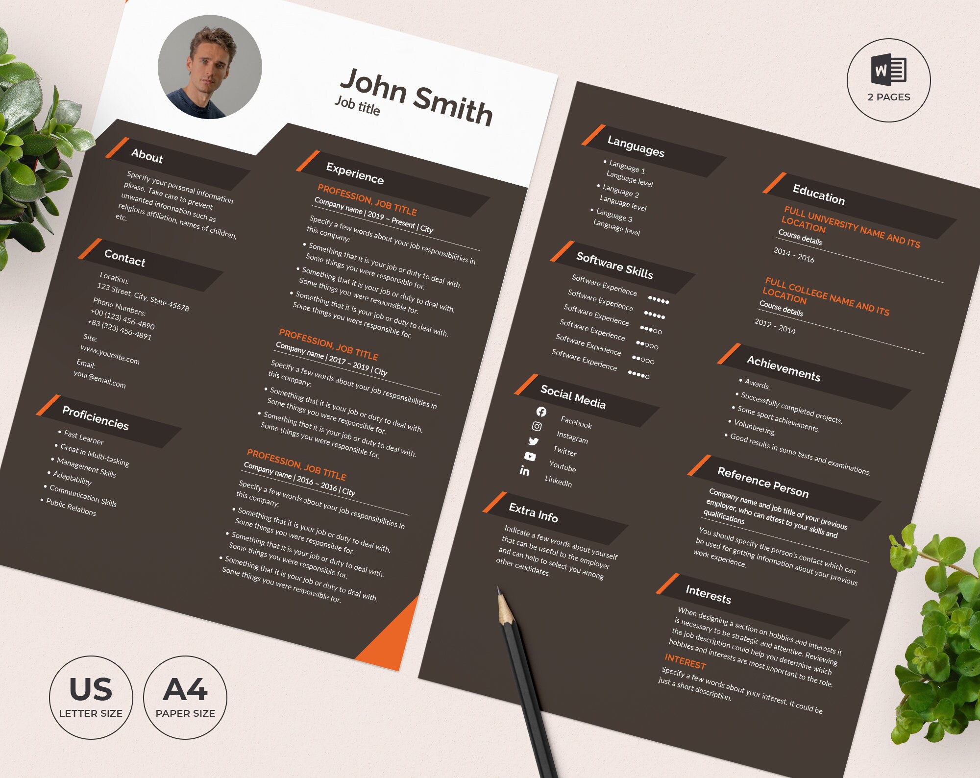Carpenter Resume Template Word CV Template Woodworker | Etsy