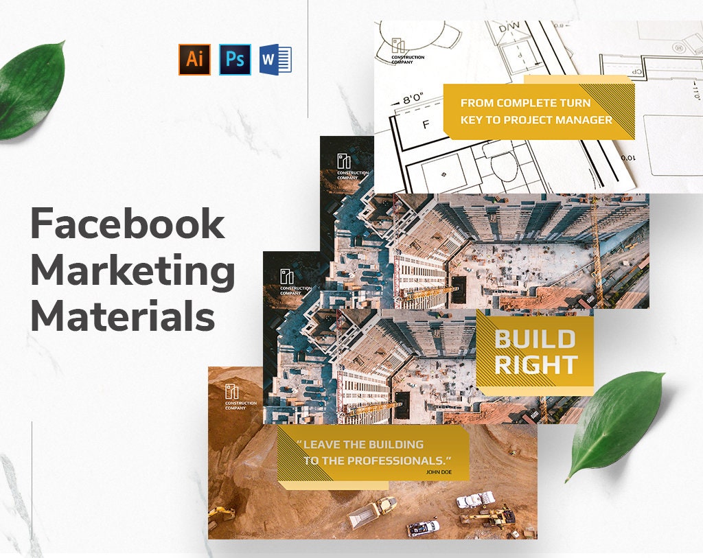 Construction Facebook Marketing Materials Post Cover | Etsy