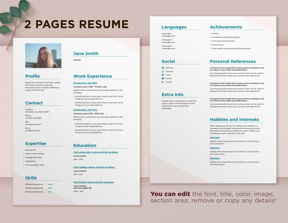 Yoga Teacher Resume Template Word CV Template Simple Resume - Etsy